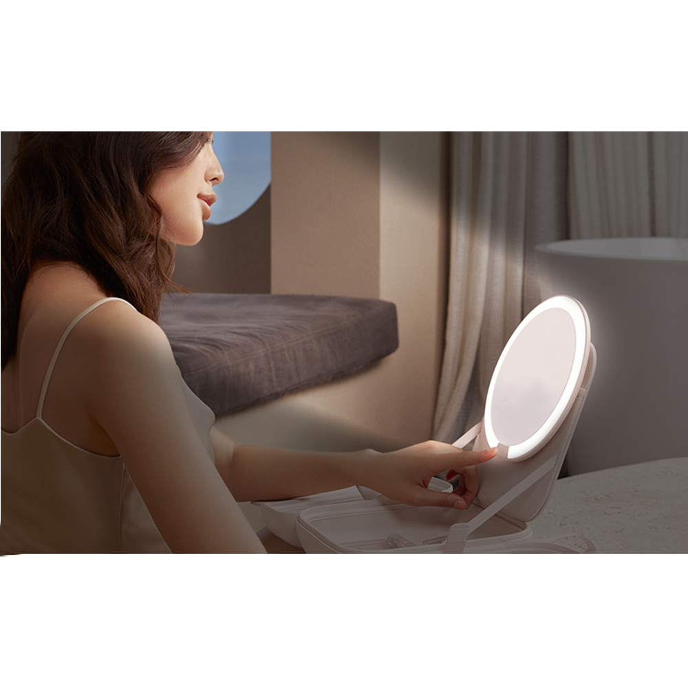 AMIRO Cube S LED磁吸美妝鏡折疊收納化妝箱(米白色包包鏡)