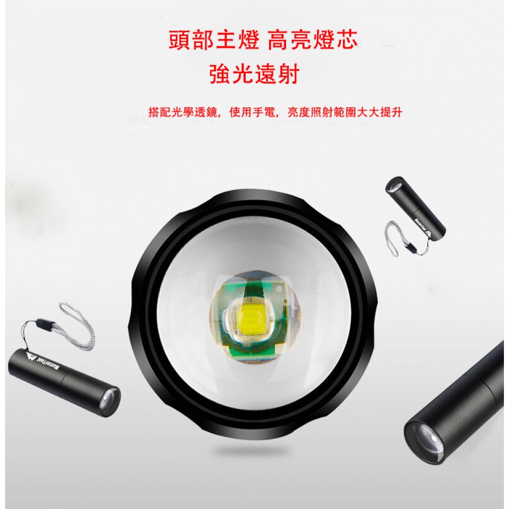 MasterTool-迷你USB充電強光手電筒-黑色，可伸縮變焦口袋充電手電筒，100流明 微型迷你手電筒 便攜迷你手電筒 IP44防水