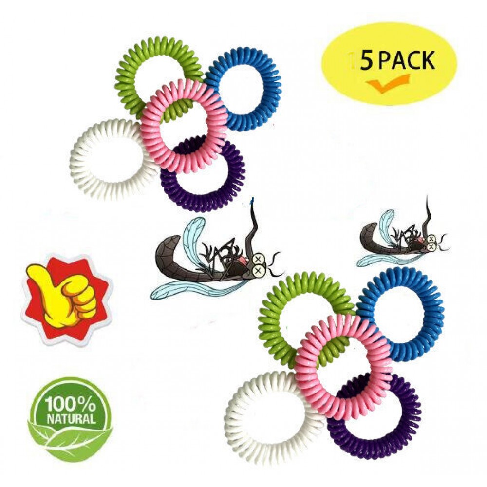 MasterTool-EVA彈簧防蚊圈10條裝，EVA彈簧防蚊圈套裝，防蚊手環，天然驅蚊手帶-混合五種顏色(白色，粉紅色，綠色，藍色，紫色) ，天然植物精油防蚊驅蚊手環